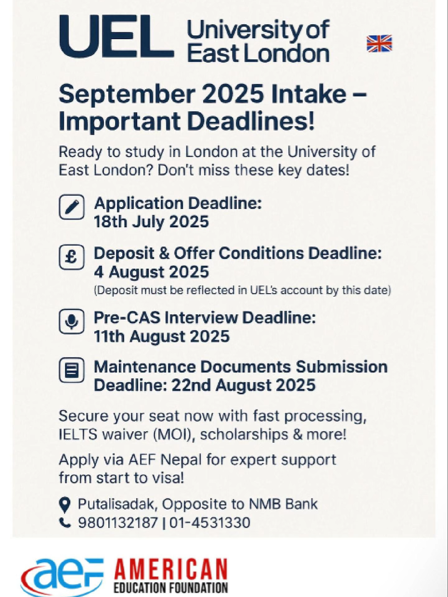 📢 UEL September 2025 Intake – Important | American Education Foundation ...