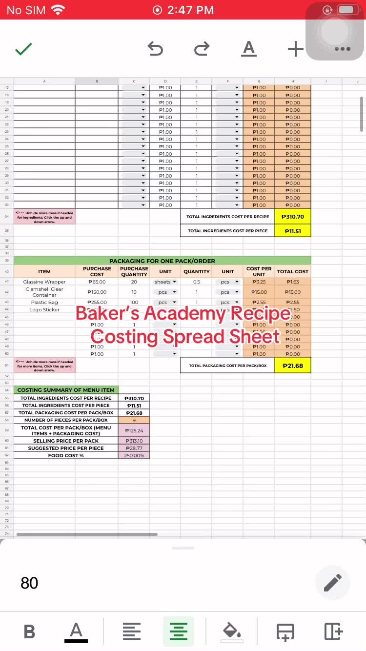 Baker’s Academy Recipe Costing Spread | Baker’s Academy (@bakersacademyph)