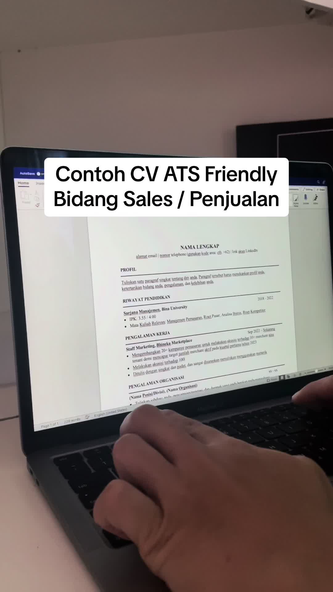 Contoh CV ATS Friendly bidang penjualan | cvhub.id (@cvhub.id)