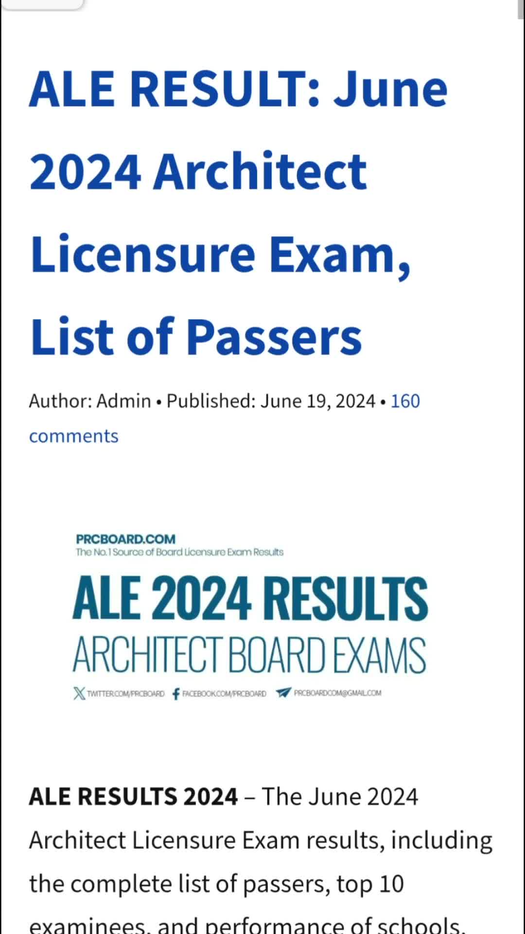 June 2024 Architect Licensure Exam | PRC SUCCESS AND TRANSACTION ...
