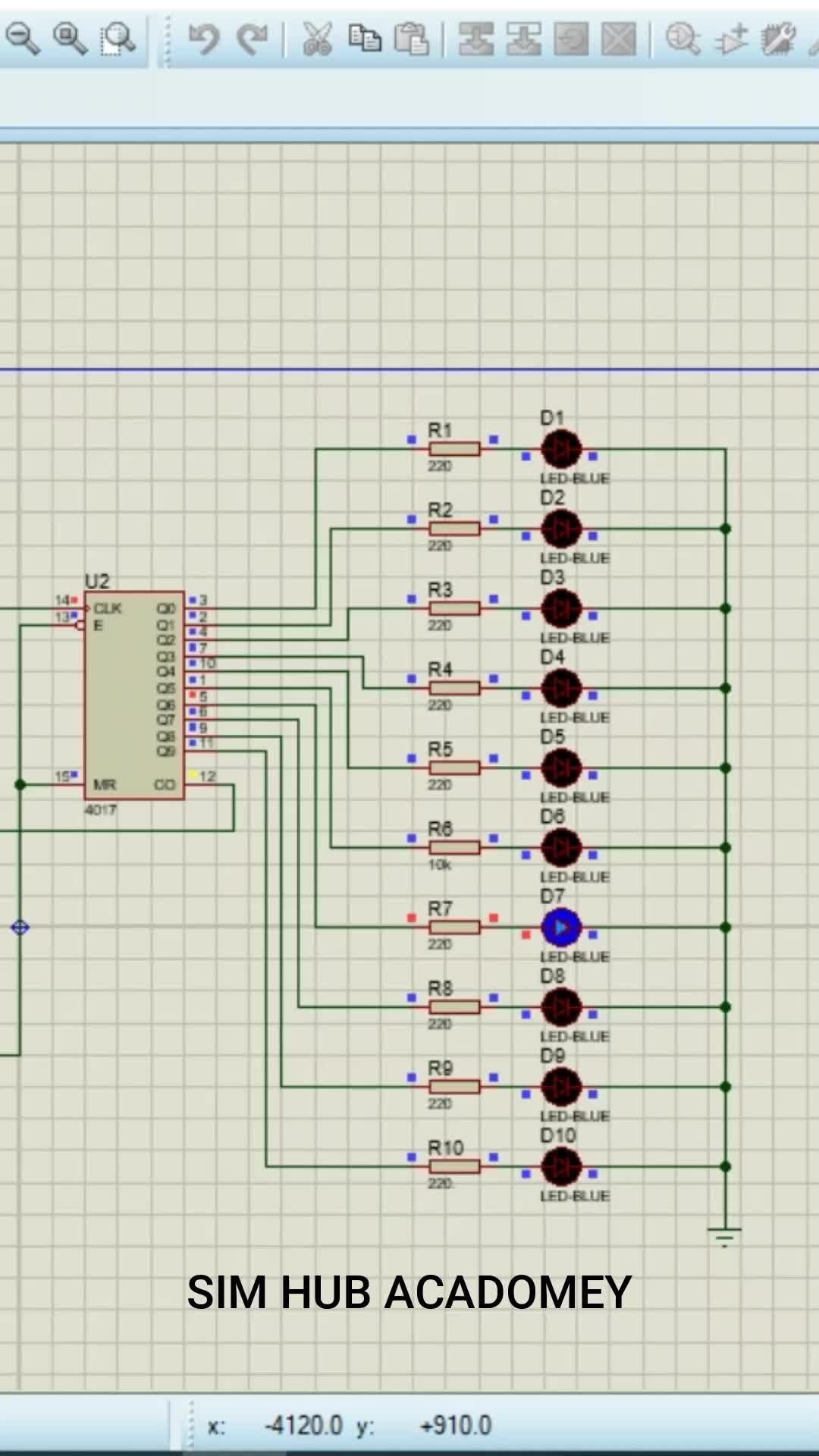 led chaser Circuit using NE555 Timer ic | Simulation Hub Academy ...