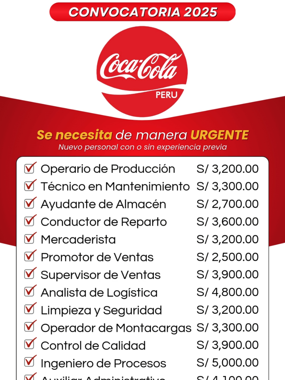 🥤🚨 ¡Atención! Coca-Cola Perú lanza | ConvocatoriasdeTrabajo ...