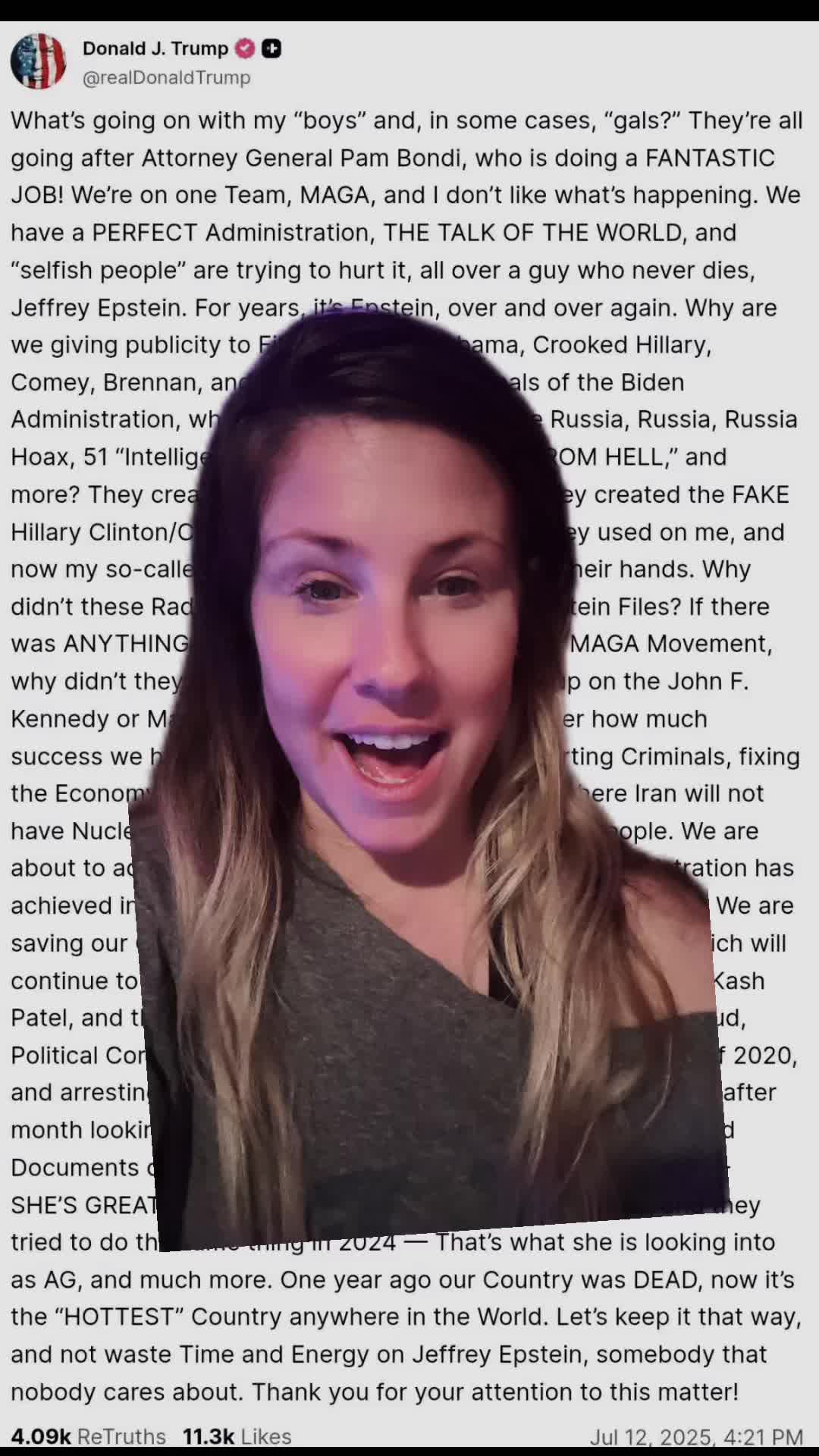 #greenscreen Pam Bondi, Donald Trump | Sarah Sansoni (@sarahannsansoni)