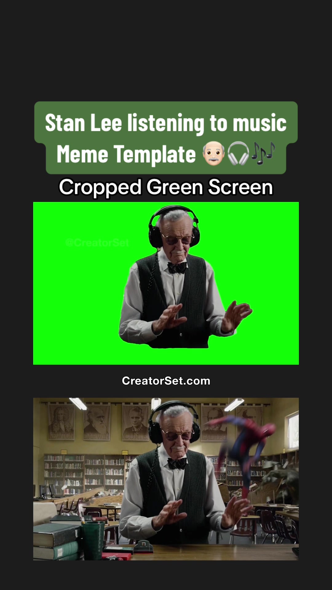 Stan Lee listening to music Green | CreatorSet.com Green Screens ...
