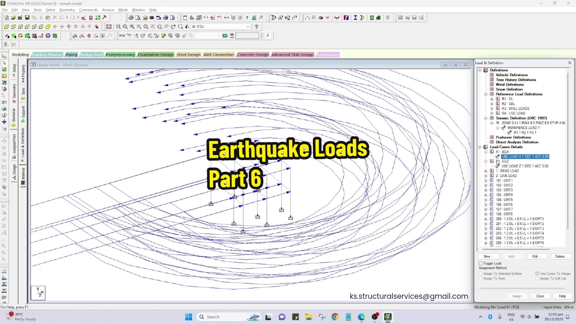 Topic: Earthquake Loads Part 6 | STAAD TUTORIALS (@krstructural)