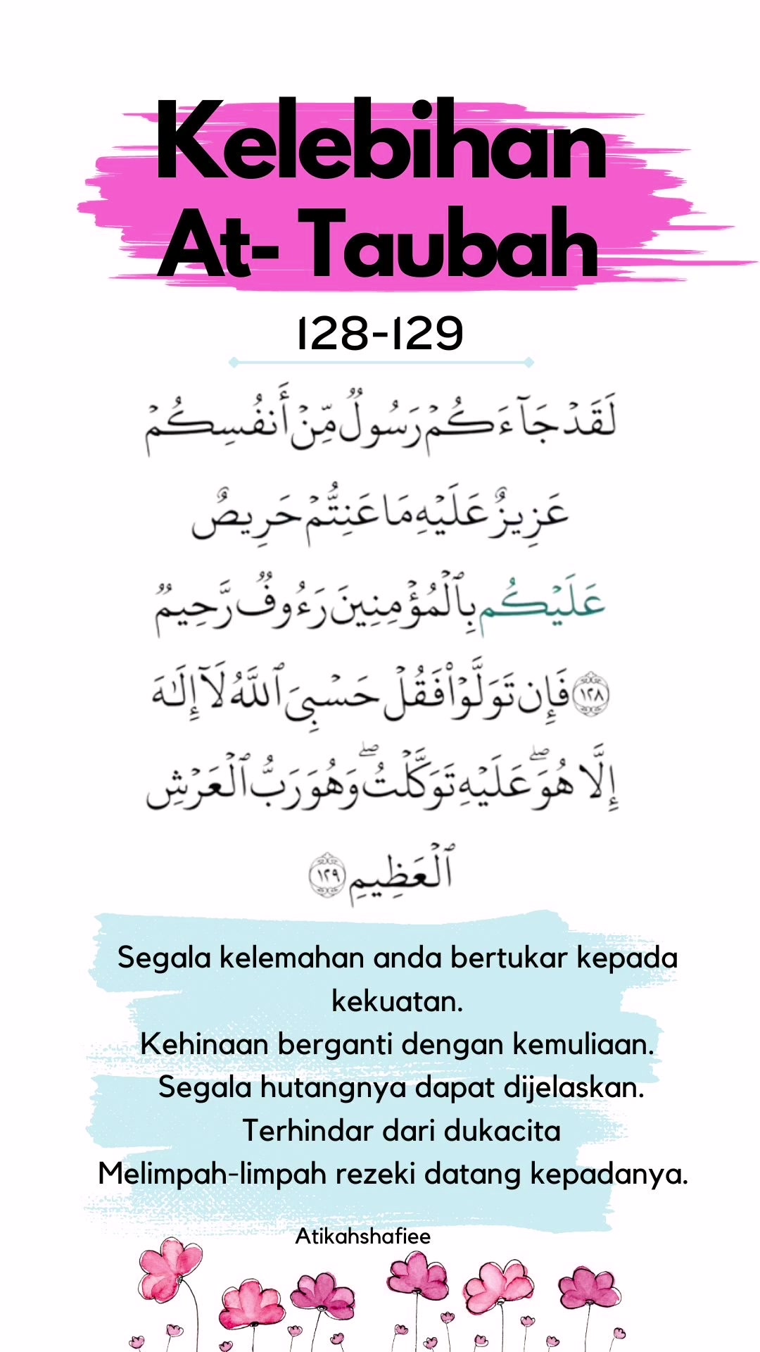 KELEBIHAN SURAH AT TAUBAH 128-129 | 𝒜𝓉𝒾𝓀𝒶𝒽𝓈𝒽𝒶𝒻𝒾𝑒𝑒 🤍 (@atiekahshafiee)