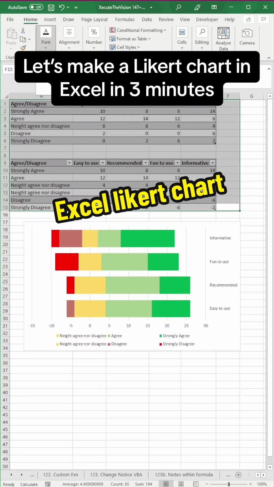 Excel likert chart full tutorial using | Excel tips at XecuteTheVision (@excel.at.xecutethevision)