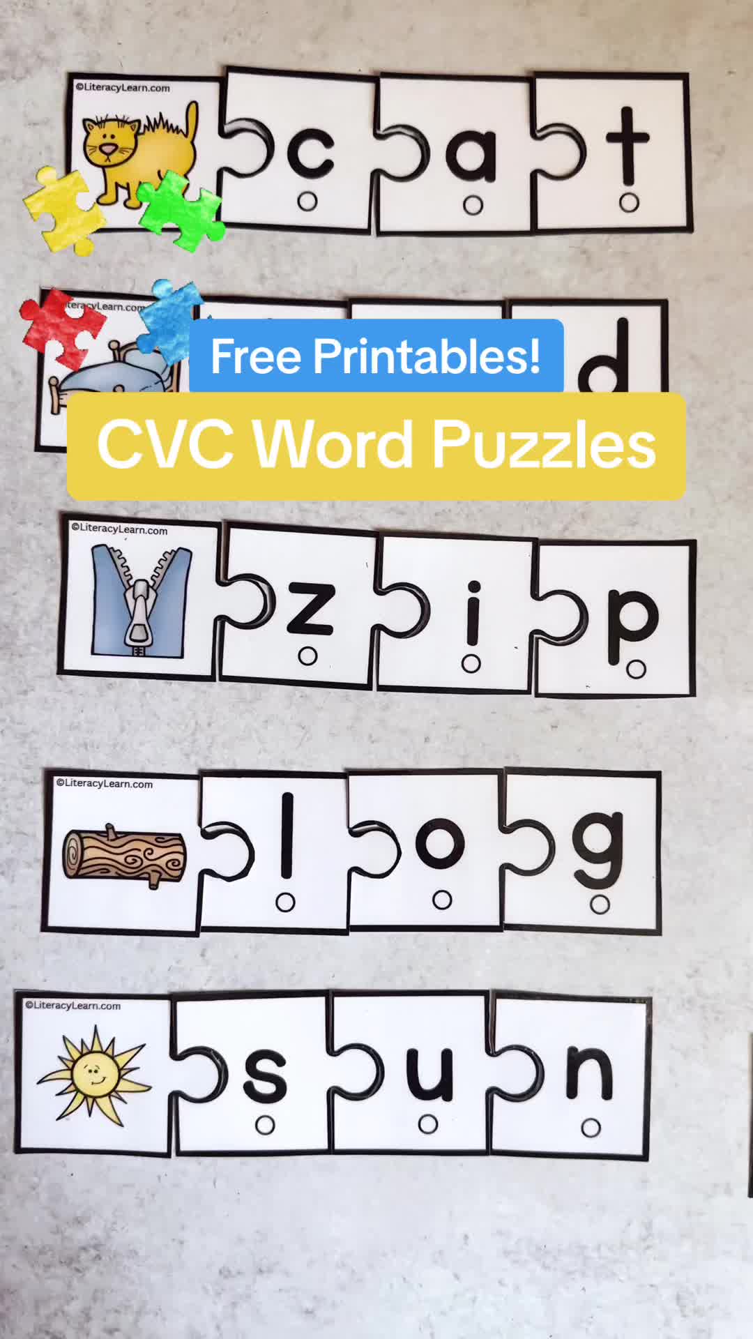10 Free Printable CVC Word Puzzles now | Literacy Learn (@literacylearn)