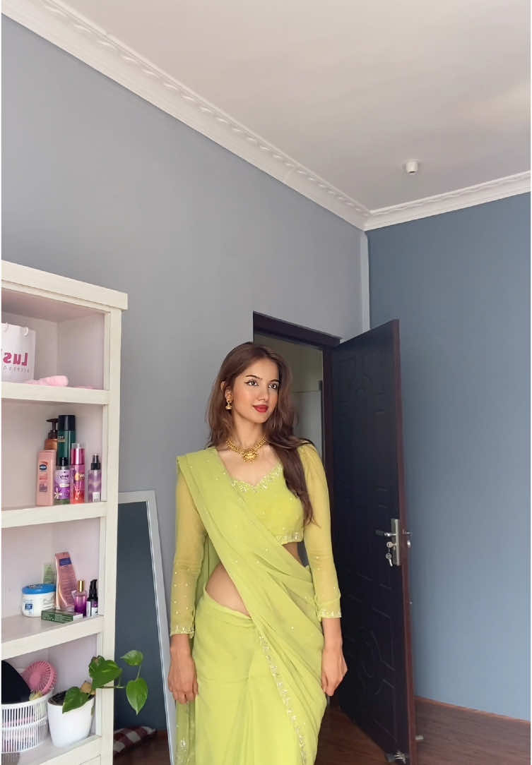 Mint sparkly sari with defined boutique | Ash Ethnics (@ash.ethnics)