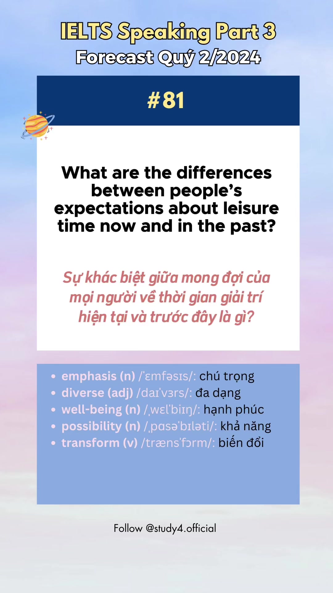 Sample band 8.0+ IELTS Speaking Part 3: | STUDY4 (@study4.official)