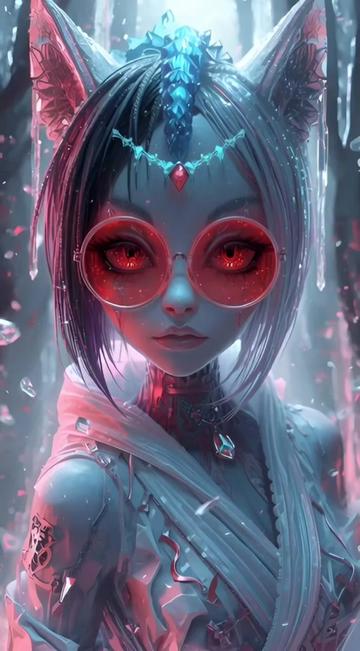 1# Neon Ice Kitsune Cyber Goddess | AI | Ai Art Archive (@ai_art_archive)