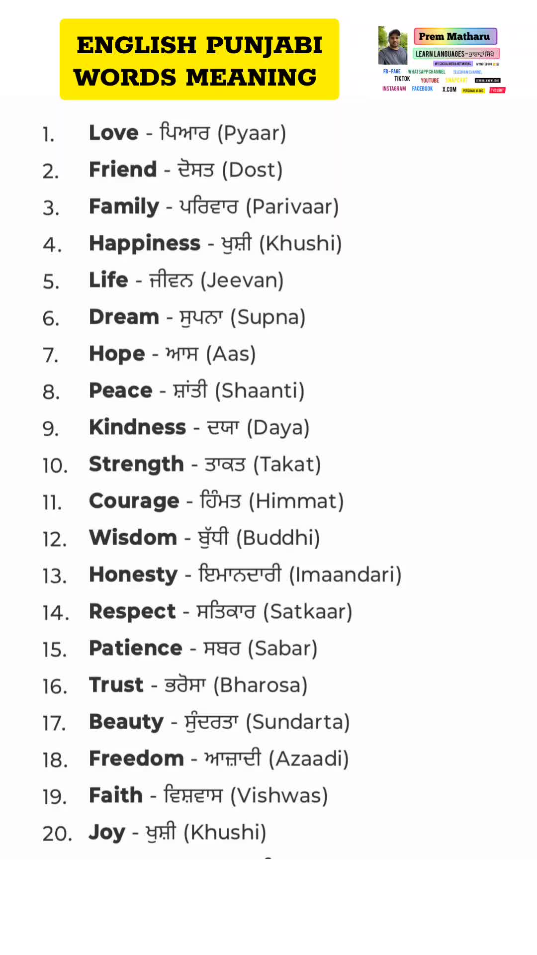 Here are more English words with their | PREM MATHARU (@prem_matharu_)